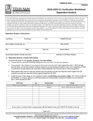 Fillable Online 20182019 V1 Verification Worksheet Dependent Student Fax Email Print - pdfFiller