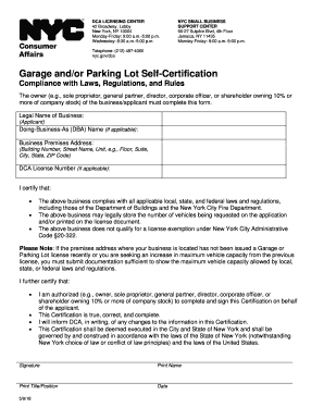 Fillable Online Garage and/or Parking Lot Self-Certification - NYC.gov ...