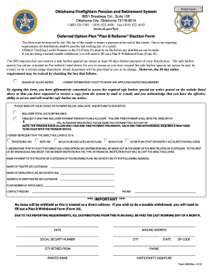 Fillable Online Deferred Option Plan Plan B Rollover Election Form Fax ...