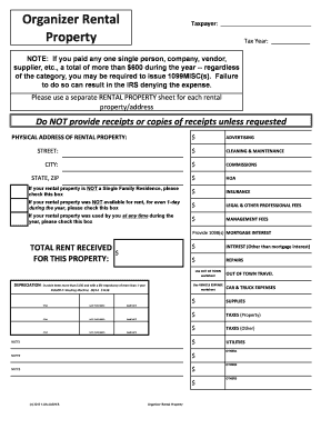 Fillable Online Organizer Rental Property - Tax Prep Toolbox Fax Email ...