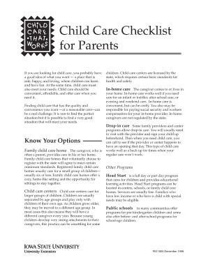 Fillable Online Child Care Checklist for Parents - Everything Child ...