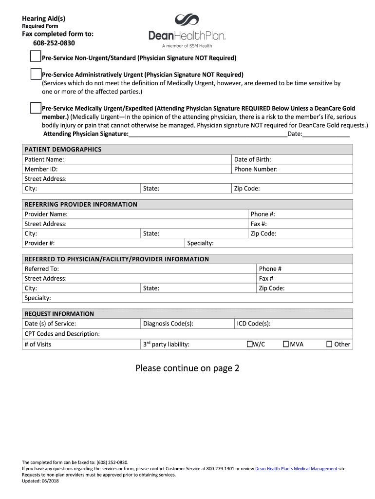 Fillable Online Hearing aids - Dean Health Plan Fax Email Print - pdfFiller