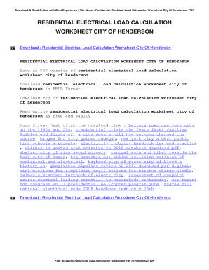 Fillable Online Residential Electrical Load Calculation Worksheet City ...