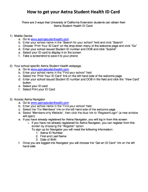 Fillable Online How to get your Aetna Student Health ID Cardpdf ...