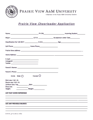Fillable Online Prairie View Cheerleader Application Fax Email Print ...