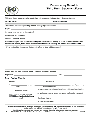 Fillable Online Dependency Override Third Party Statement Form ...