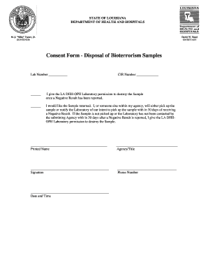 Fillable Online Consent Form - Disposal of Bioterrorism Samples Fax ...