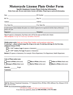 Fillable Online Motorcycle License Plate Order Form Fax Email Print ...