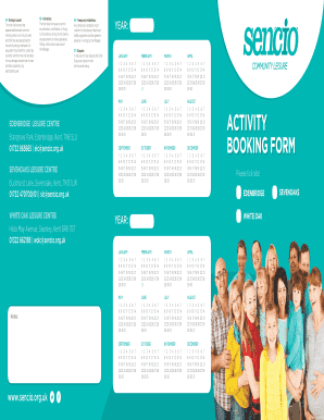 Fillable Online activity booking form - Sencio Community Leisure Fax ...