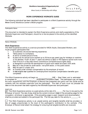 Fillable Online Sample Work Experience Worksite Guide Fax Email Print ...