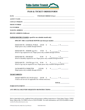 Fillable Online TICKETS/PASSES ORDER FORM Fax Email Print - pdfFiller