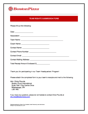 Fillable Online TEAM REBATE SUBMISSION FORM Fax Email Print - pdfFiller