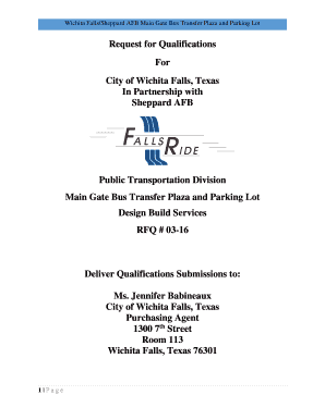 Fillable Online Wichita Falls/Sheppard AFB Main Gate Bus Transfer Plaza ...