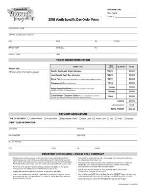 Fillable Online 2018 Youth Specific Day Order Form Fax Email Print ...