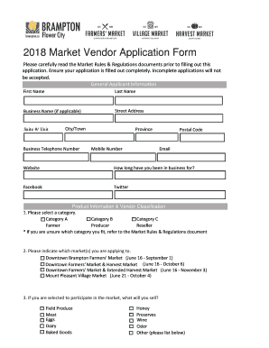 Fillable Online 2018 Market Vendor Application Form Fax Email Print ...