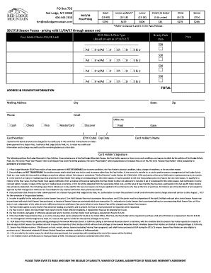 Fillable Online 2018/19 Season Passes - Early Bird Pricing ... - Red ...