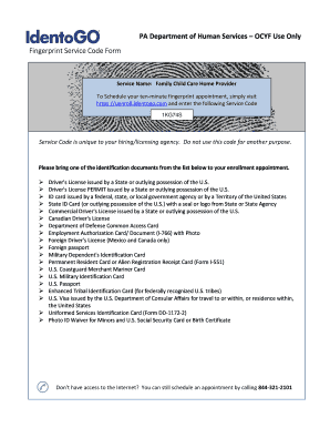 Fillable Online PA Service Code Form - Dept of Human Services - Family ...