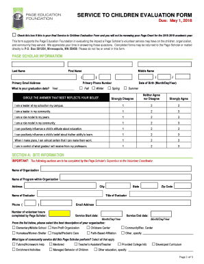 Fillable Online SERVICE TO CHILDREN EVALUATION FORM Fax Email Print ...