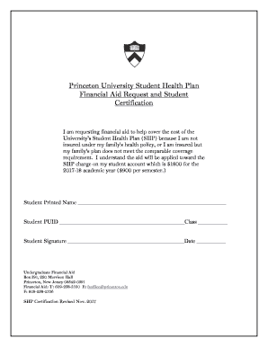 Fillable Online Princeton University Student Health Plan Financial Aid Request... Fax Email ...