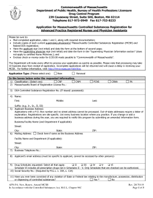 Fillable Online Application for Massachusetts Controlled Substances ...