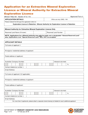 Fillable Online nt gov Application for an Extractive Mineral ...