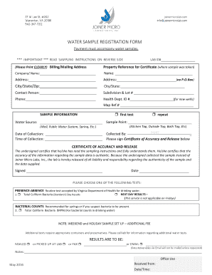 Fillable Online WATER SAMPLE REGISTRATION FORM - Joiner Fax Email Print ...