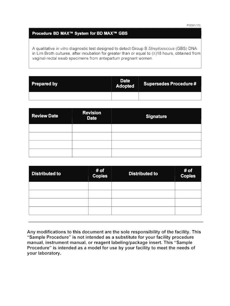 Fillable Online Procedure BD MAX System for BD MAX GBS Fax Email Print ...
