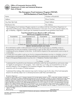 Fillable Online (TEFAP) Self-Declaration of Need/Proxy Form Fax Email ...