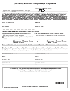 Fillable Online Apex Clearing Automated Clearing House (ACH) Agreement ...