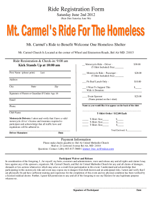 Fillable Online Ride Registration Form - Welcome One Emergency Shelter ...