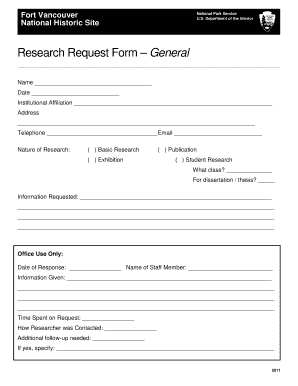 Fillable Online Research Request Form - General - National Park Service ...