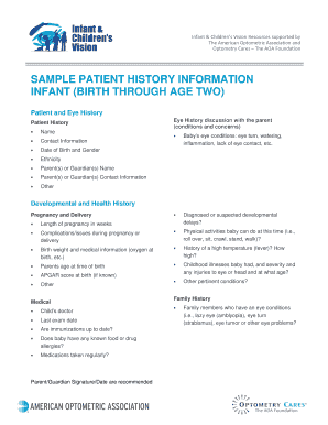Fillable Online sample patient history information infant (birth ...
