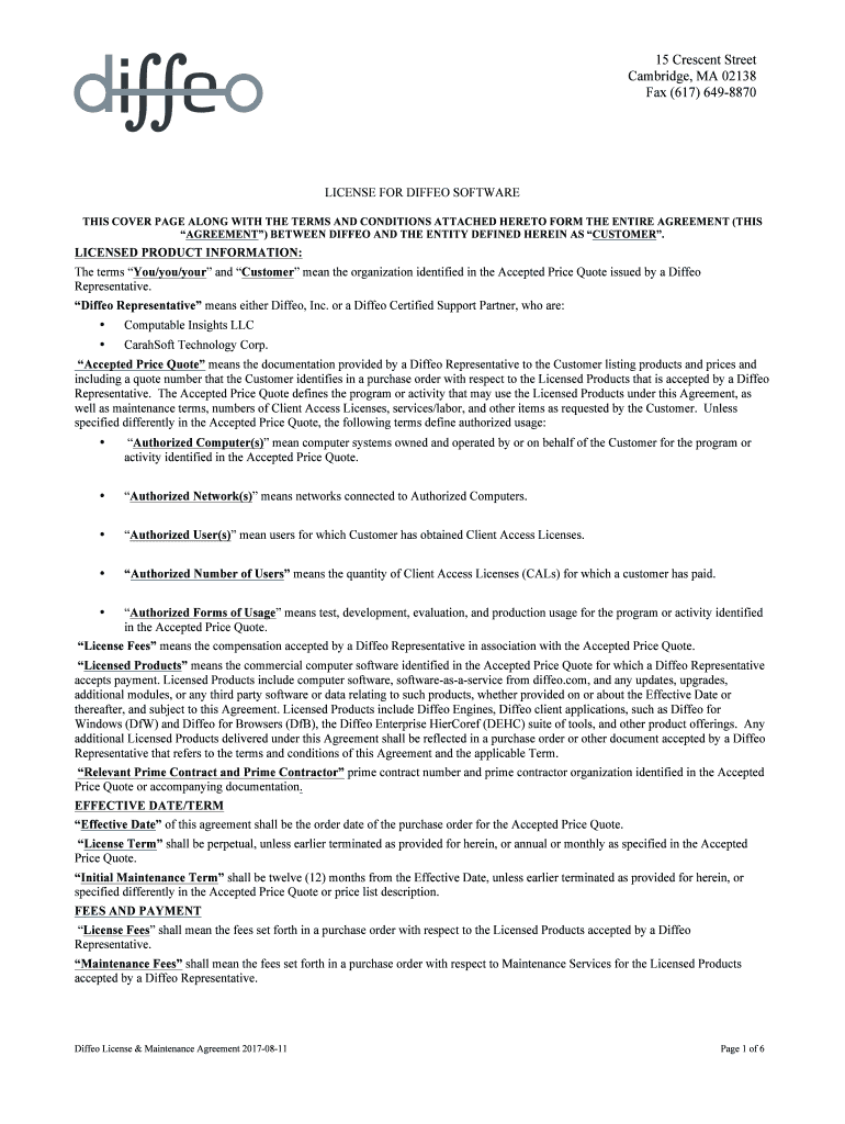 Fillable Online Diffeo-on-premises-license-agreement Fax Email Print ...
