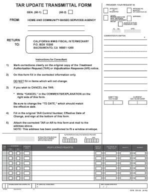 Fillable Online files medi-cal ca TAR Update Transmittal Form Fax Email Print - pdfFiller