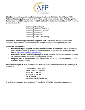 Fillable Online 2018 AFP Awards Nomination Form Fax Email Print - pdfFiller