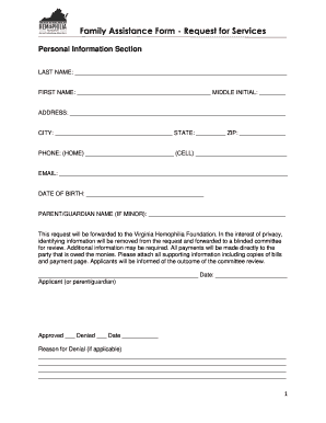 Fillable Online Family Assistance Form - Request for Services Fax Email ...