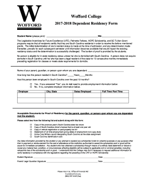 Fillable Online 2017-2018 Dependent Residency Form Fax Email Print - pdfFiller