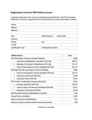Fillable Online Registration Form for PDP Online Courses Fax Email ...