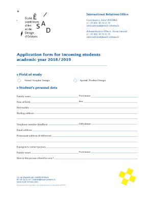 Fillable Online Application form for incoming students academic ...