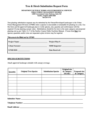 Fillable Online Tree and Shrub Substitution Request Form. Tree and ...