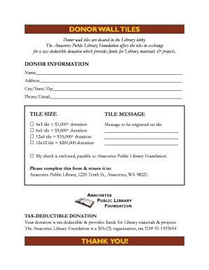 Fillable Online DONOR WALL TILES THANK YOU! Fax Email Print - pdfFiller