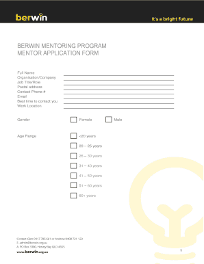 Fillable Online BERWIN MENTORING PROGRAM MENTOR APPLICATION FORM Fax ...