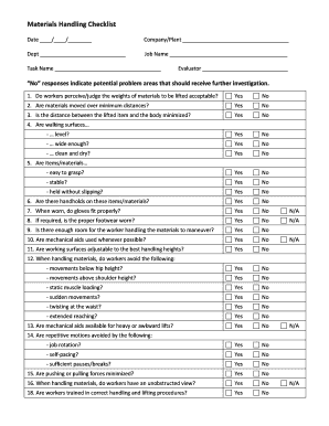 Fillable Online Materials Handling Checklist Fax Email Print - pdfFiller