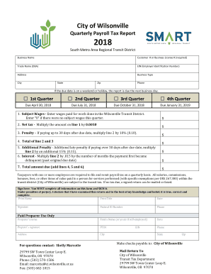 Fillable Online 2018 Quarterly Payroll Transit Tax Form - City of Wilsonville Fax Email Print ...