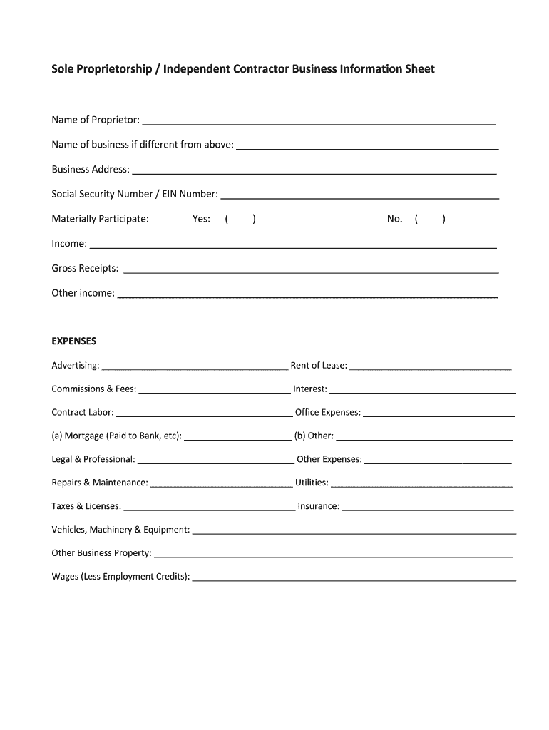 Fillable Online Sole Proprietorship-Independent Contractor Business ...