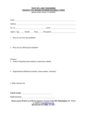 Fillable Online PROSPECTIVE BOARD MEMBER REFERRAL FORM Fax Email Print ...