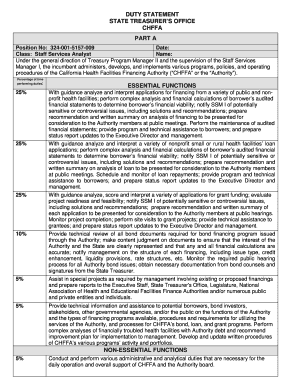 Fillable Online duty statement state treasurer's office chffa part a ...
