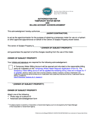Fillable Online AUTHORIZATION FOR TEMPORARY WATER METER AND ... Fax ...