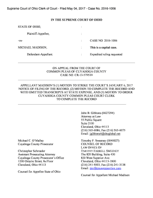 Fillable Online supremecourt ohio Motion to reset the record Fax Email ...