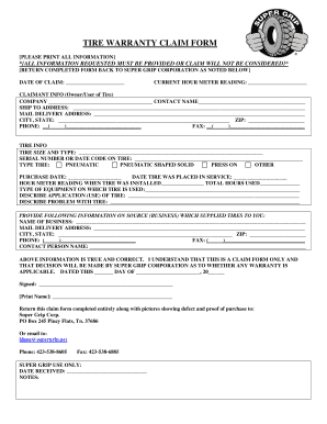 Fillable Online tire warranty claim form - Super Grip Fax Email Print ...
